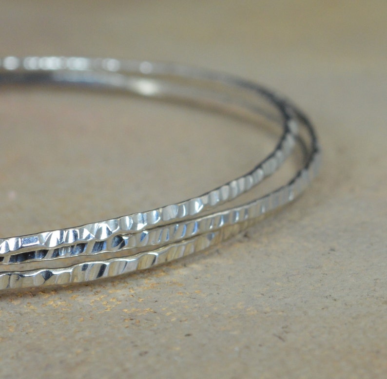 Thin Silver Bangle Tree Bark Bangle Thin Bangle Stacking | Etsy