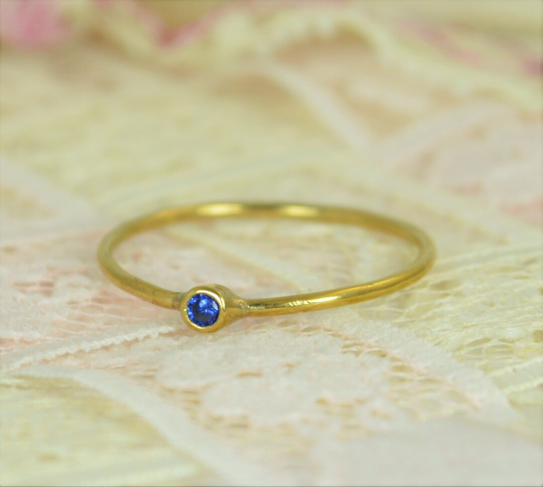 Tiny Sapphire Ring Set, Solid 14k Gold Wedding Set, Stacking Ring ...