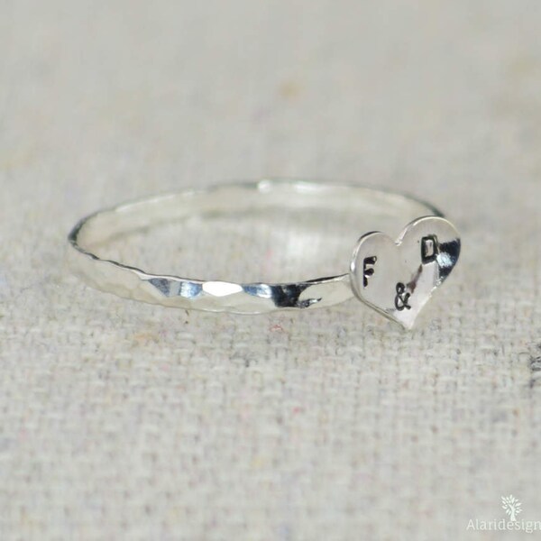 Initial Heart Ring - Etsy