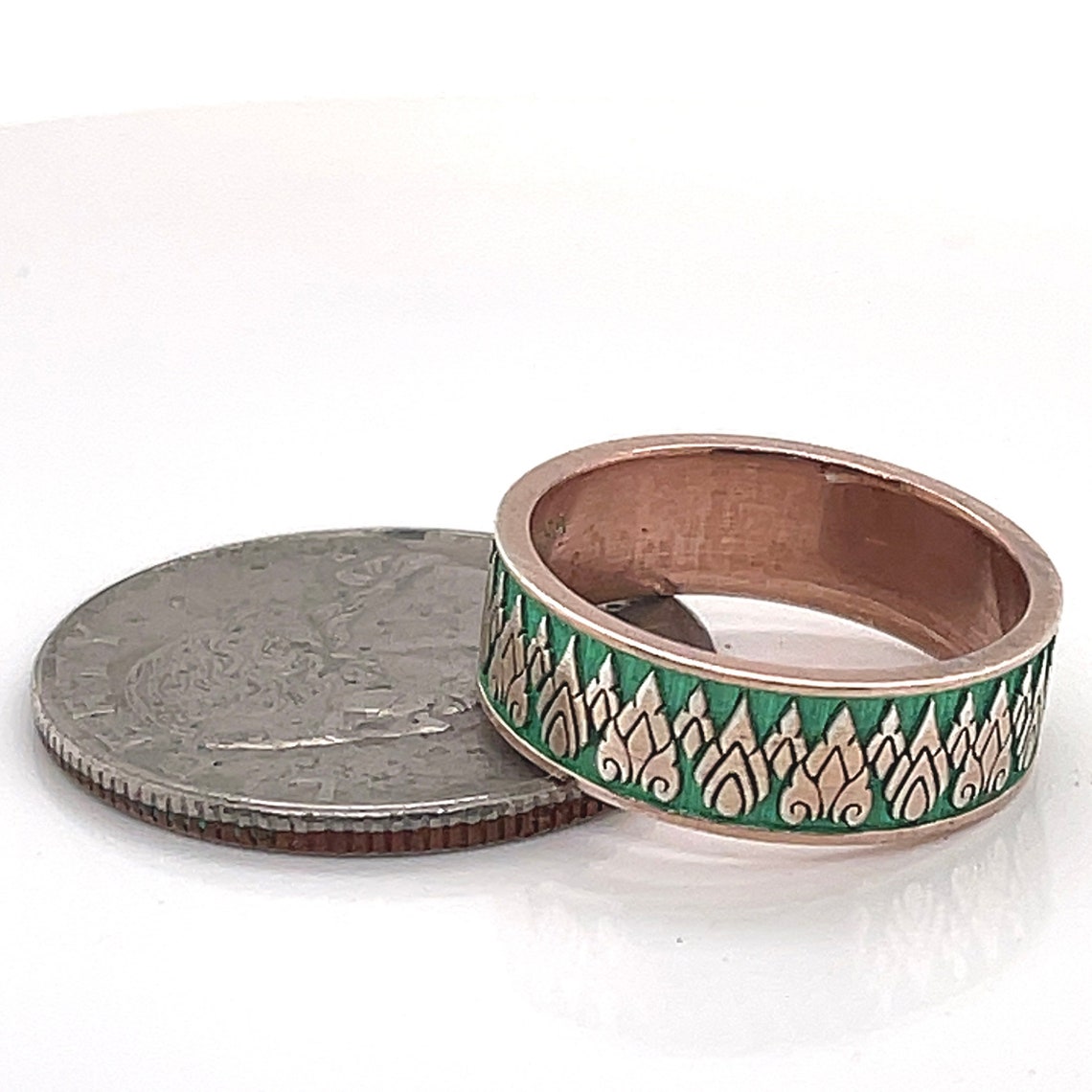 Thai Buddhist Temples Ring in Solid Rose Gold Green Ring - Etsy