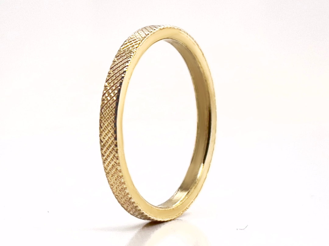 2mm Wide Florentine Finish Gold Ring 10k, 14k, 18k, or 22k, Solid Gold, 2mm Gold Band, Dainty ...