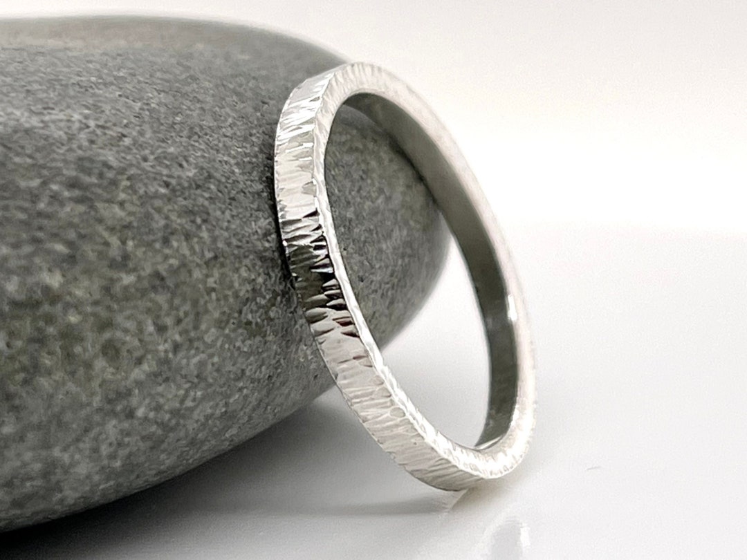 2mm Solid Platinum Tree Bark Finished Band, Platinum Wedding Ring, 950 ...