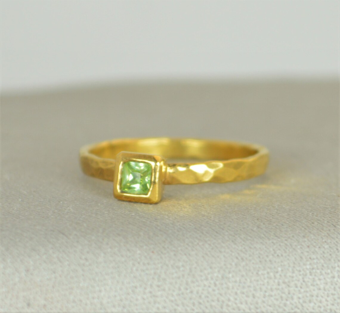 Square Peridot Ring Peridot Gold Ring August's - Etsy