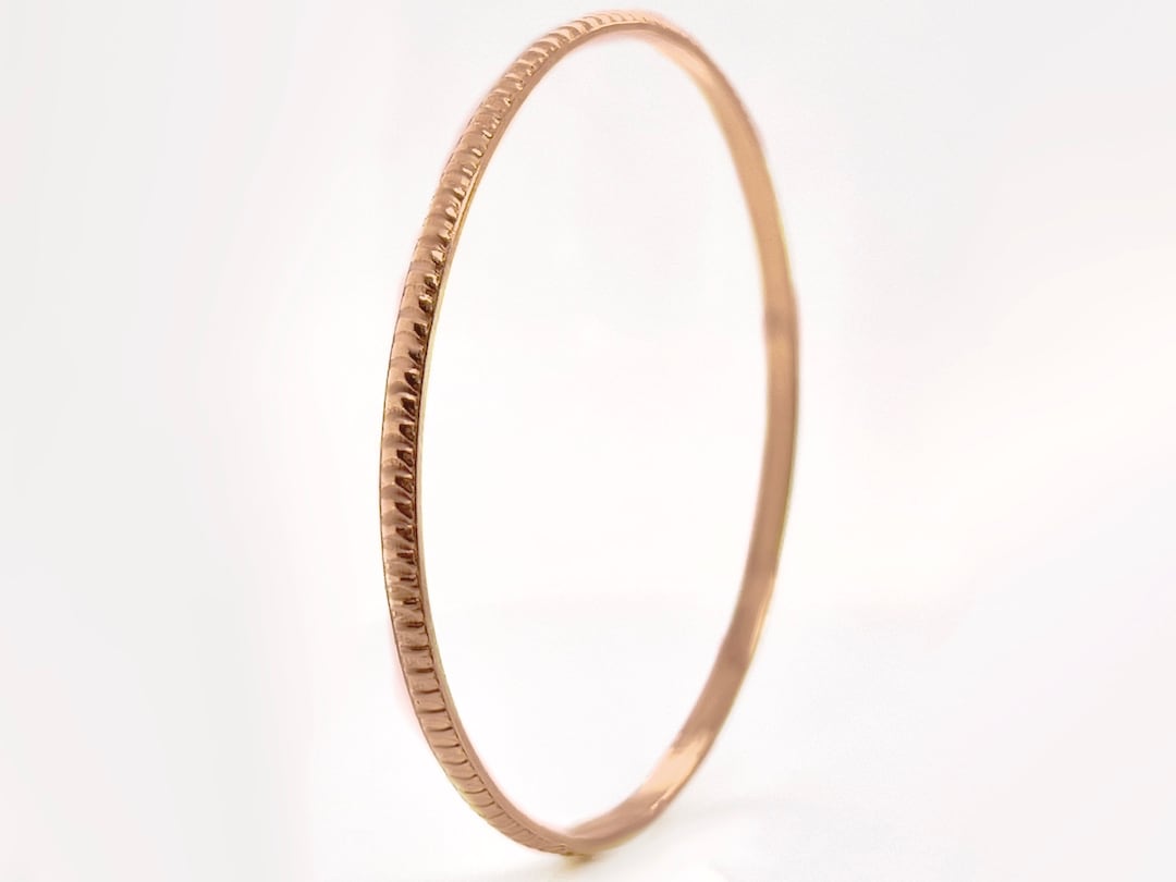 Coin Edge Pattern Bangle, Solid Rose Gold (not Hollow) 2.5mm - Choose ...
