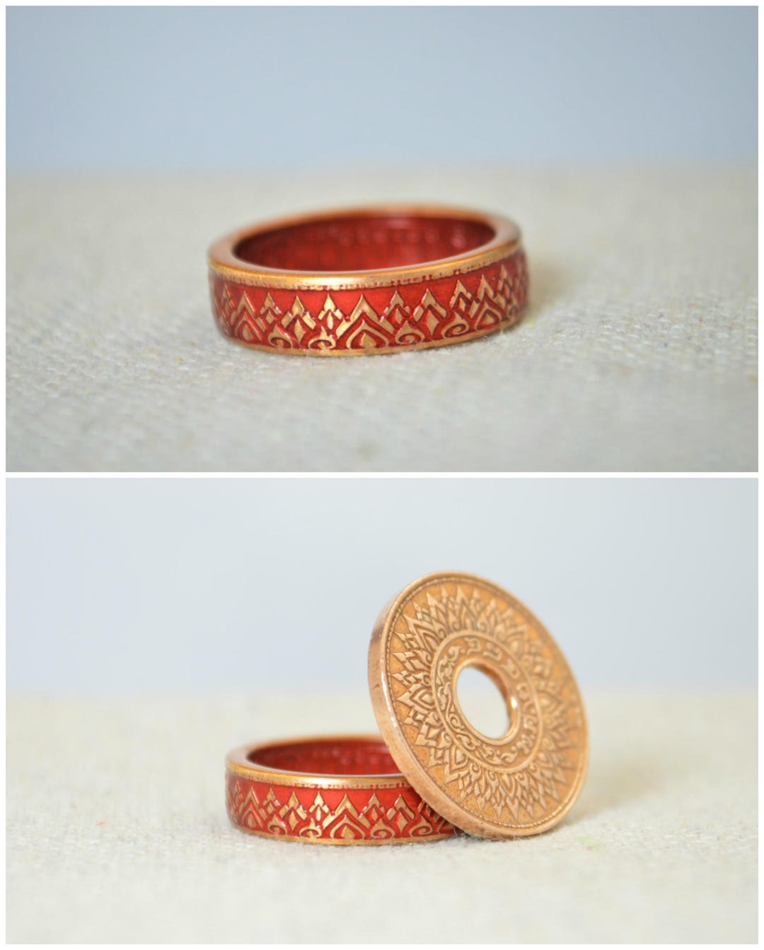 Thailand Coin Ring, Red Ring, Red Coin Ring, Crown Ring, Unique Ring ...