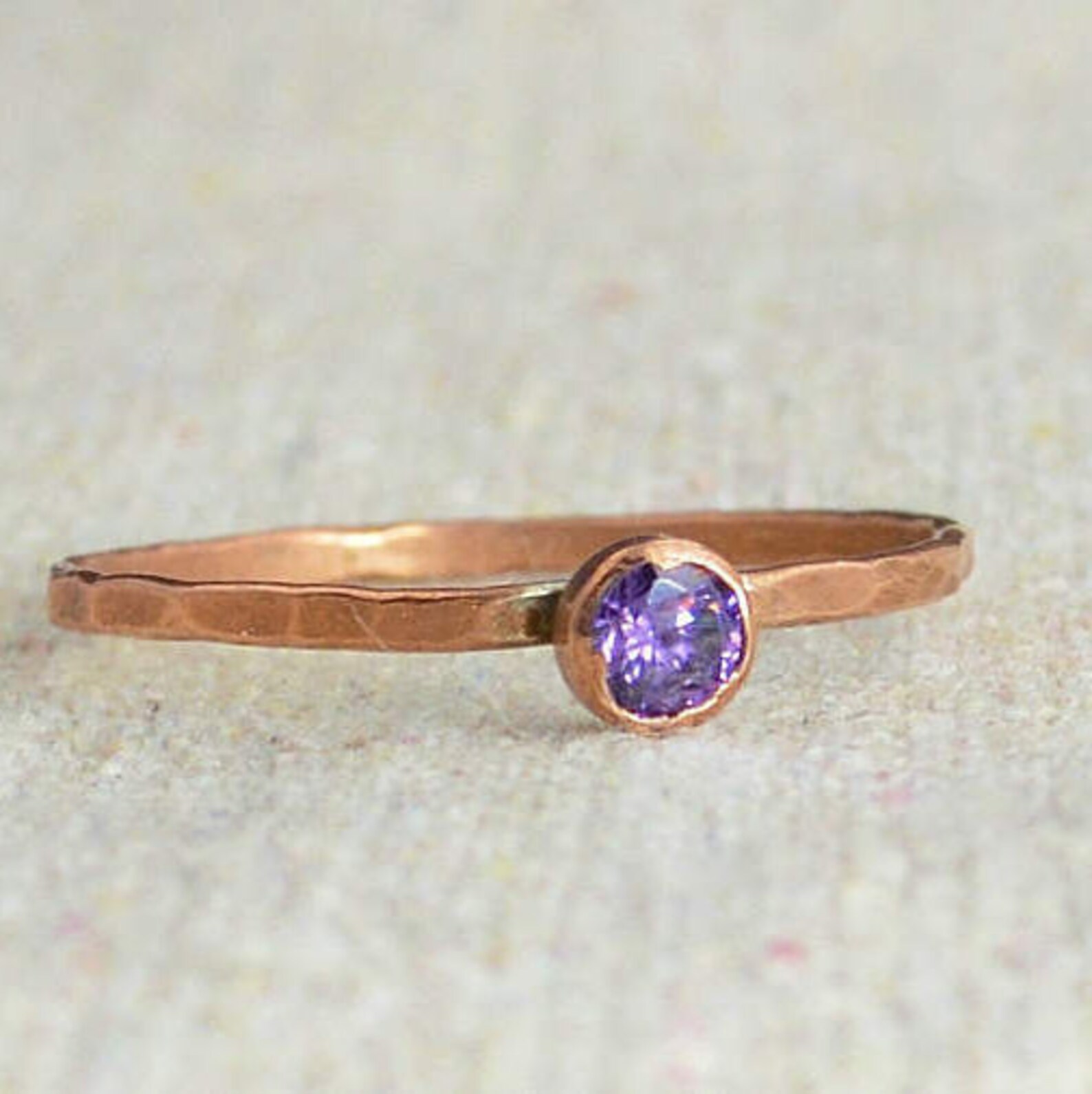 Dainty Copper Amethyst Ring Copper Ring Stackable Copper | Etsy