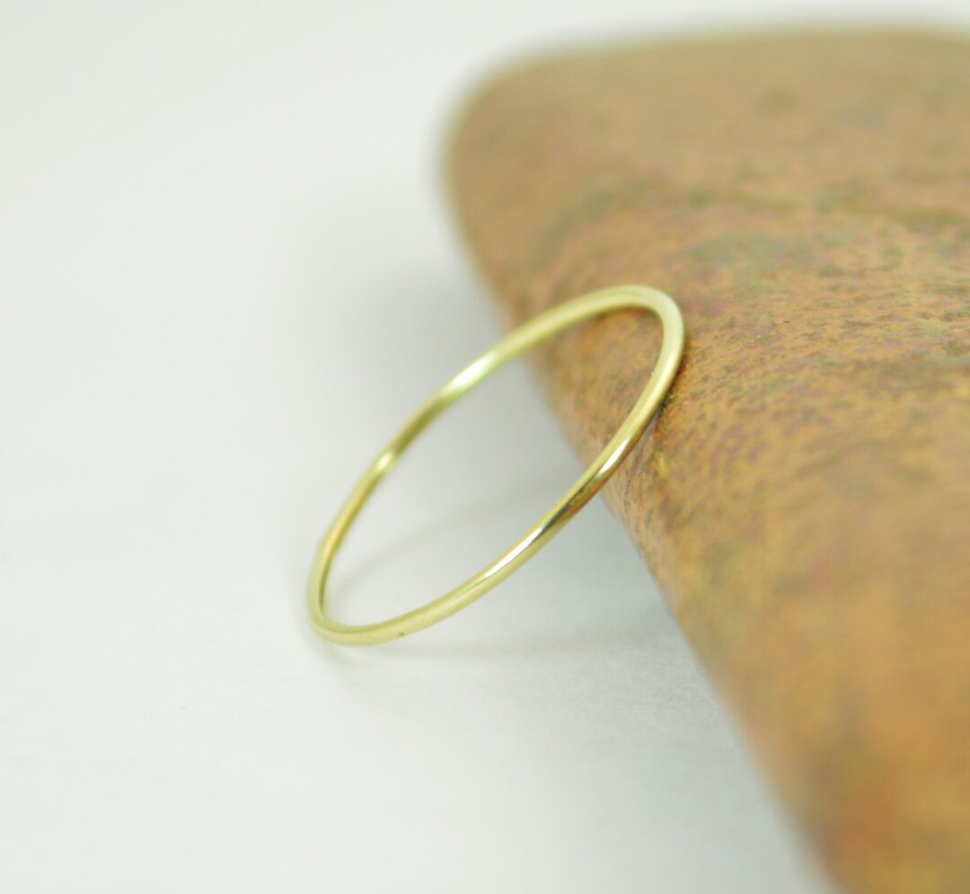 Solid 14K Green Gold Ring, Super Thin Stacking, Round Minimal Gold Ring ...