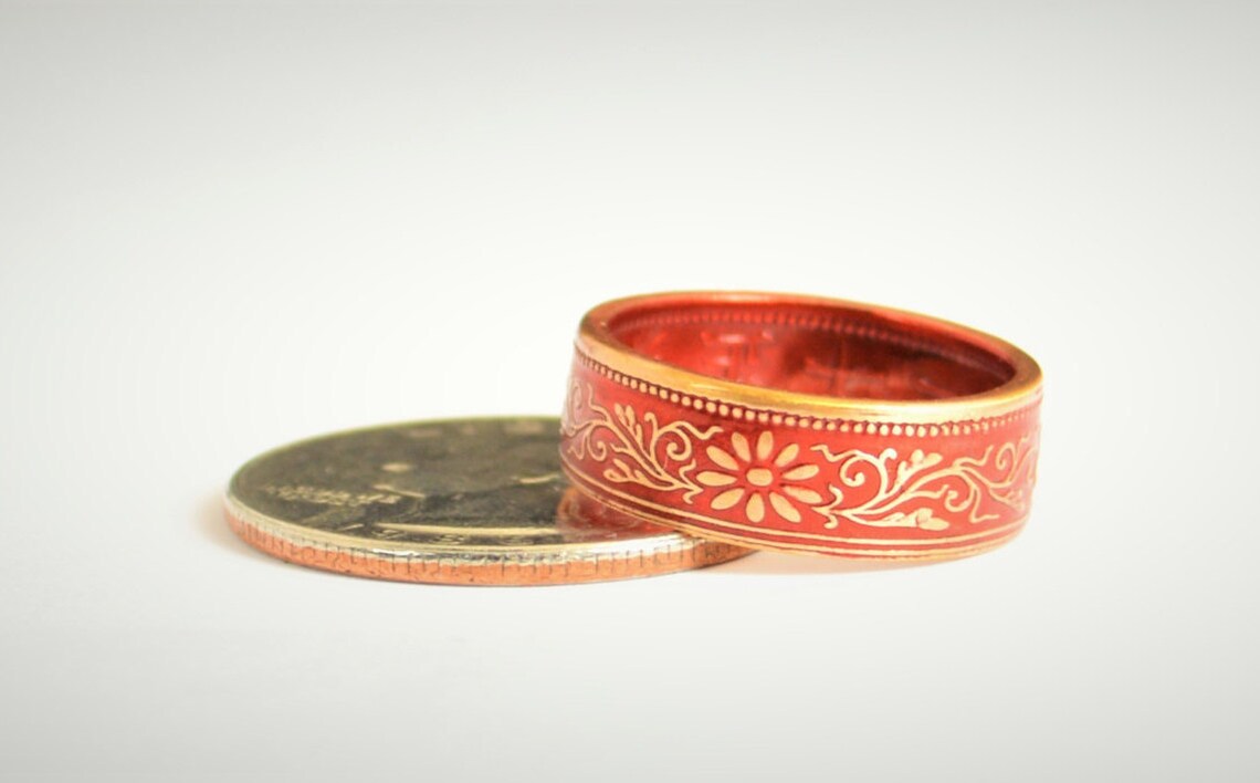Coin Ring Red Ring Japanese Ring Bronze Ring Japanese - Etsy