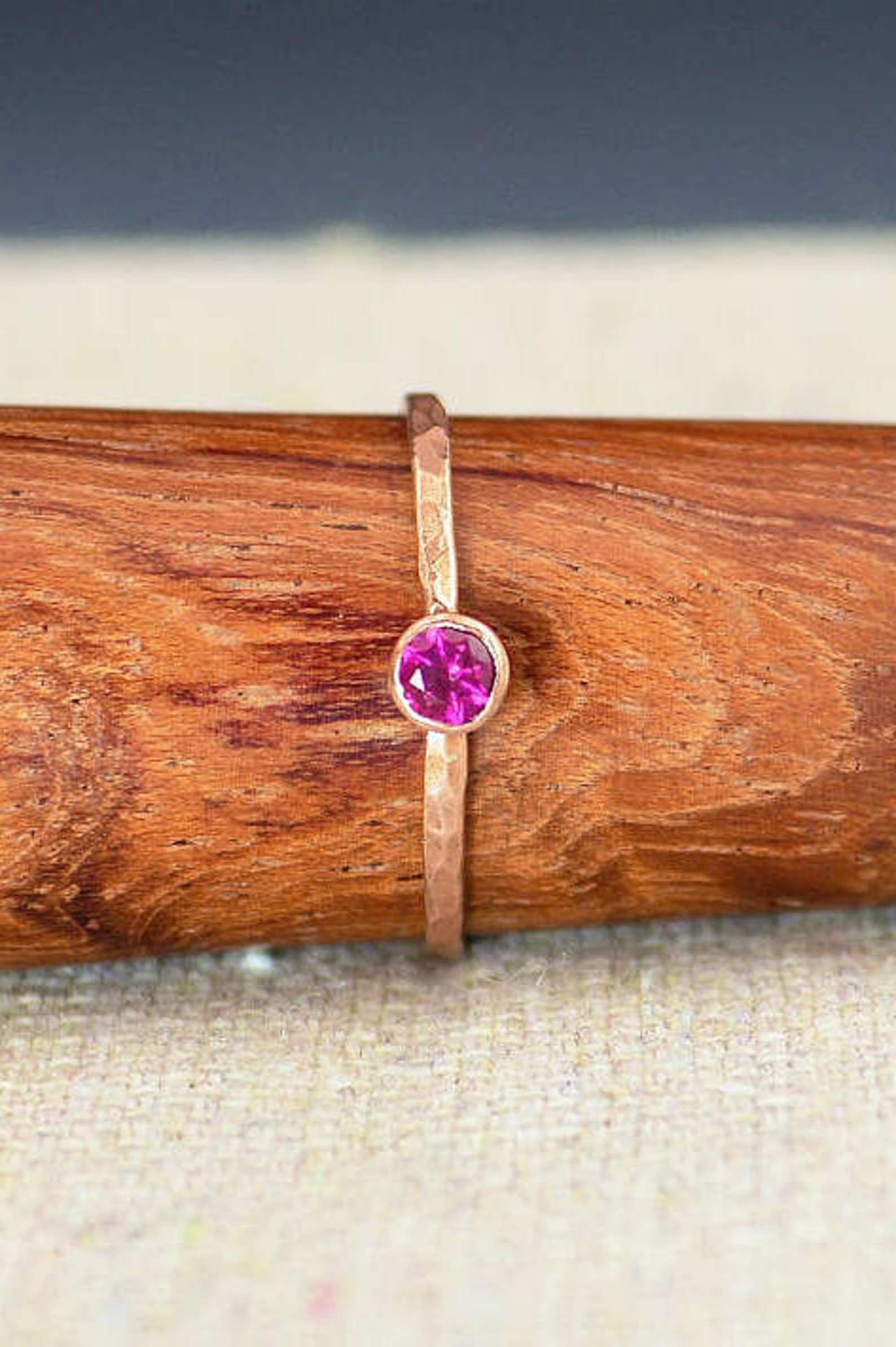 Dainty Copper Ruby Ring Hammered Copper Stackable Rings - Etsy