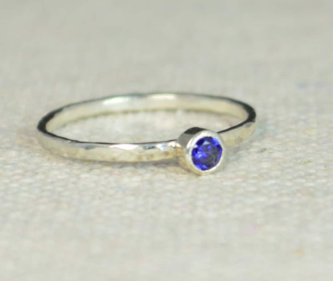 Classic Sterling Silver Sapphire Ring, Silver Ring, Sapphire Solitaire ...
