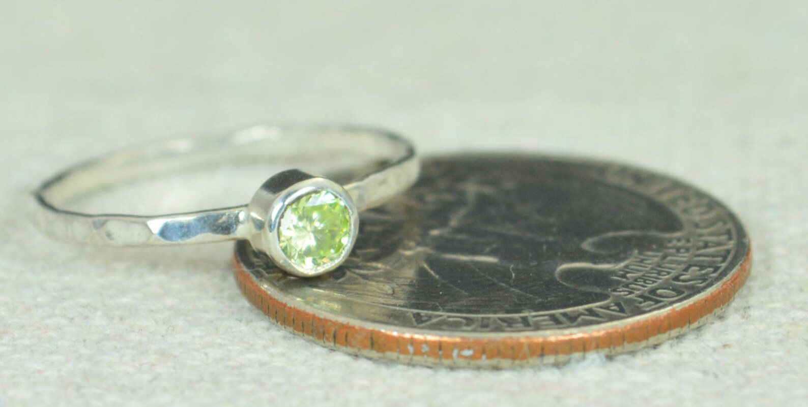Small Peridot Ring, Hammered Silver, Stackable Rings, Mother's Ring ...