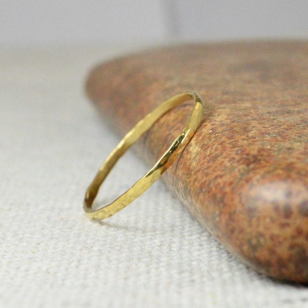 22k Solid Yellow Gold Hammered Ring, Thin Gold Ring, 22k Gold Jewelry ...