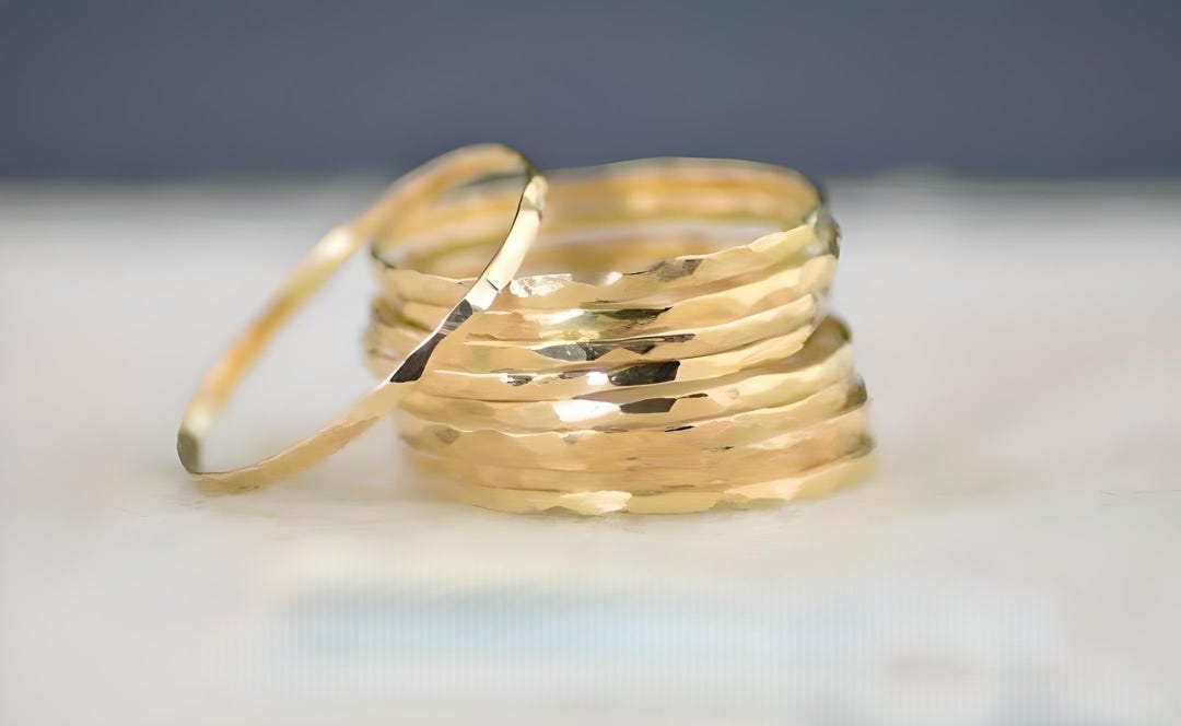 Set of 10 Super Thin 14k Gold Stackable Rings, 14k Gold Filled ...