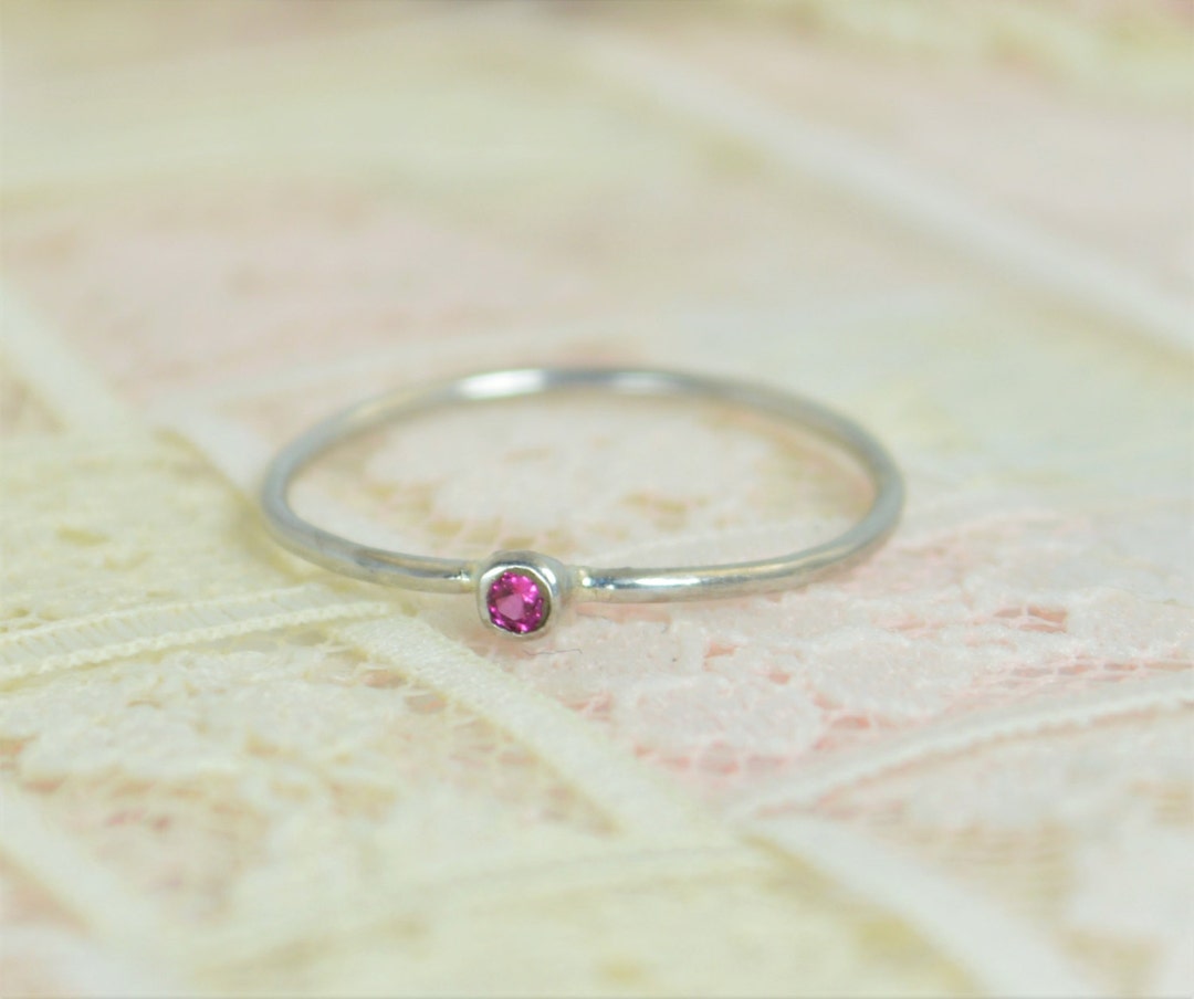 Tiny Ruby Ring Set, Solid White Gold Wedding Set, Stacking Ring, White Gold Ruby Ring, July ...