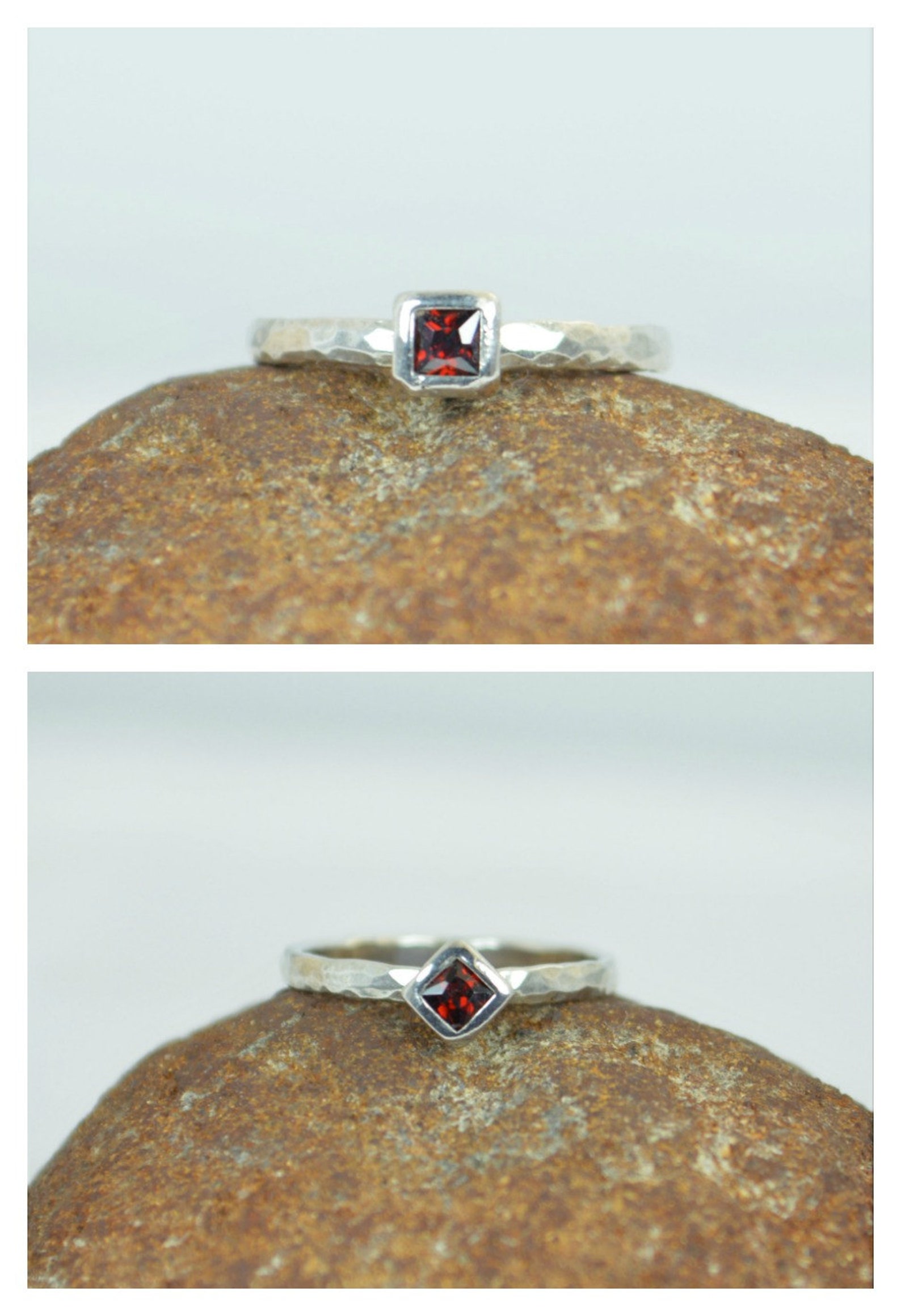 Square Garnet Ring Garnet Solitaire Garnet White Gold Ring - Etsy