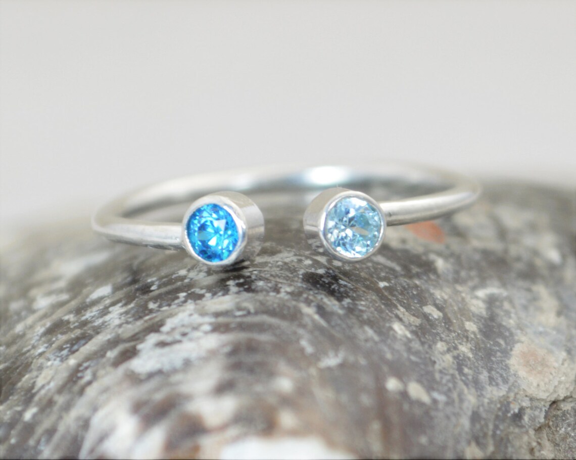 Dual Stone Ring Cuff Ring Silver Birthstone Ring Stacking | Etsy
