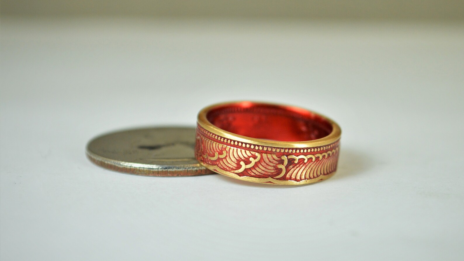Japanese Coin Ring Red Ring Wave Ring Japanese Art Brass - Etsy
