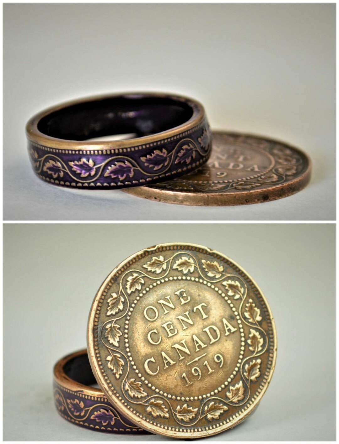 Coin Ring, Purple Ring, Ring, Vine Ring, Copper Ring, Canadian Penny ...