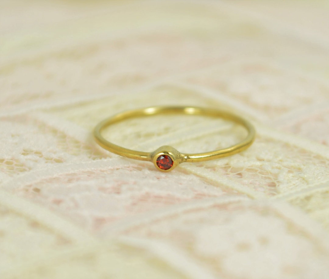 Tiny Garnet Ring Set, Solid 14k Gold Wedding Set, Garnet Stacking Ring, Solid Gold Garnet Ring ...