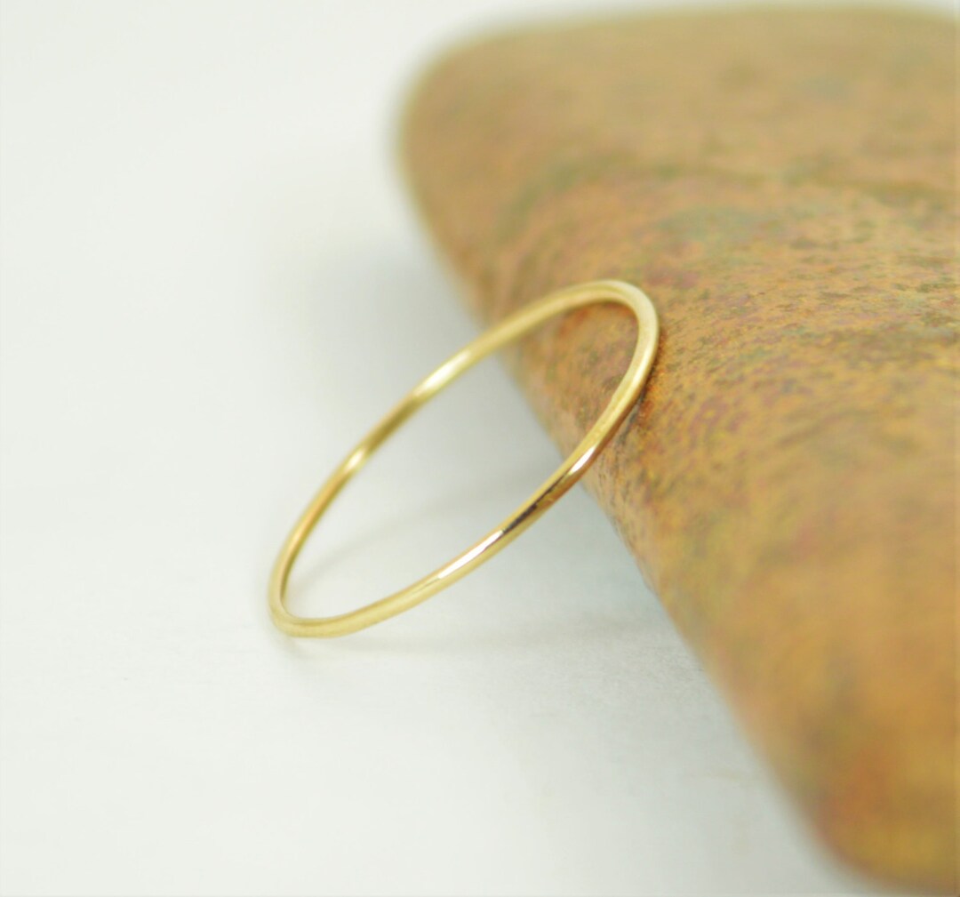 Solid Round 14k Yellow Gold Ring, Super Thin Stacking, Minimal Gold ...