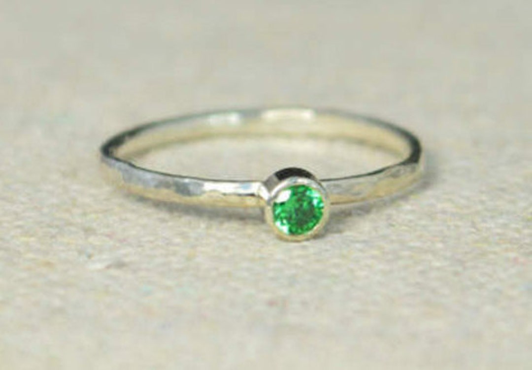 Classic Sterling Silver Emerald Ring, 3mm Silver Solitaire, Solitaire ...