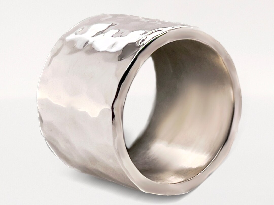 Huge 15mm Wide Solid Sterling Silver Hammered Wedding Band, .925 ...