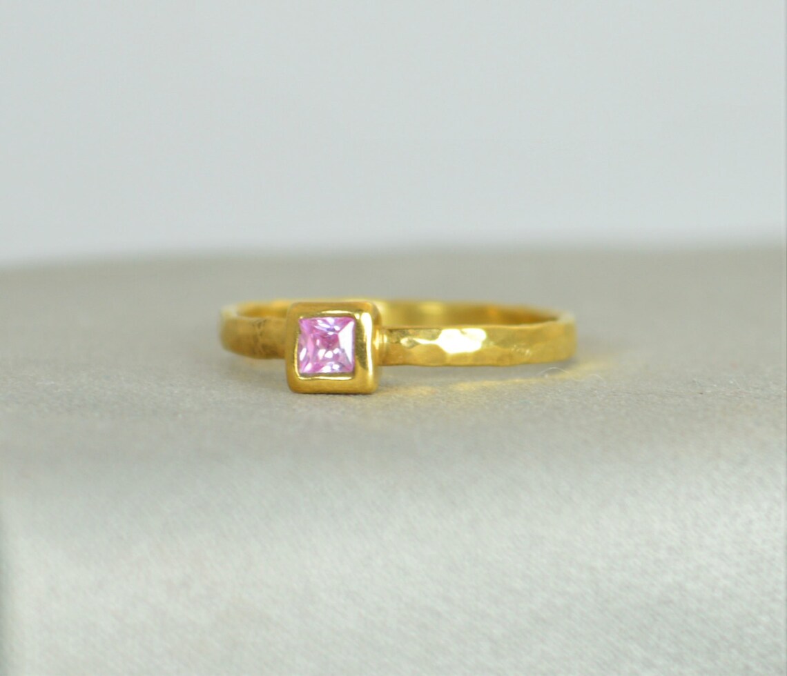 Square Pink Tourmaline Ring Tourmaline Gold Ring Octobers | Etsy