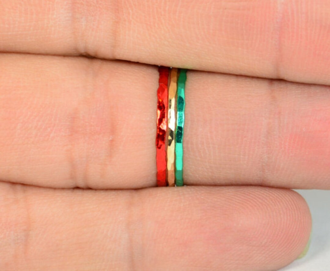 Set of 3 Super Thin Christmas Inspired Stackable Rings, Christmas Rings ...