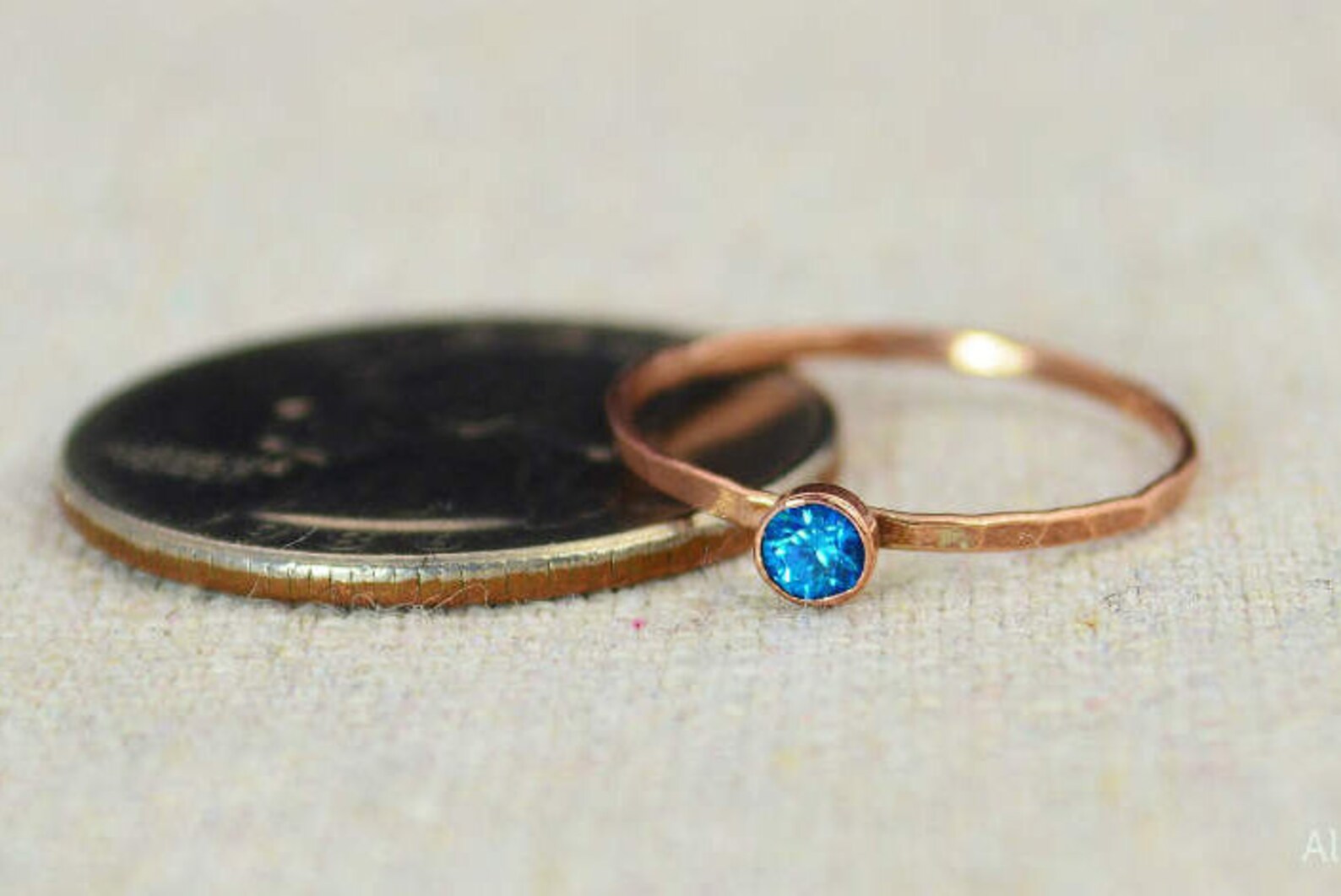 Dainty Copper Blue Zircon Ring Hammered Copper Blue Zircon | Etsy