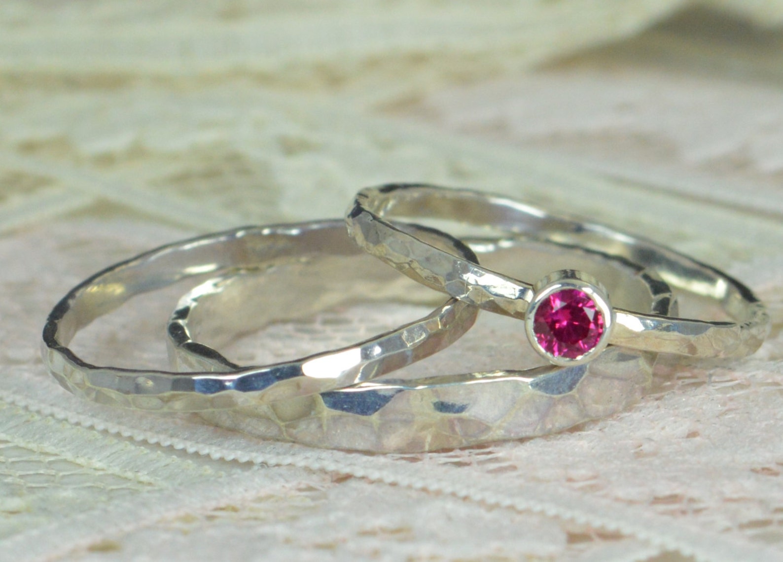Ruby Engagement Ring Sterling Silver Ruby Wedding Ring Set - Etsy