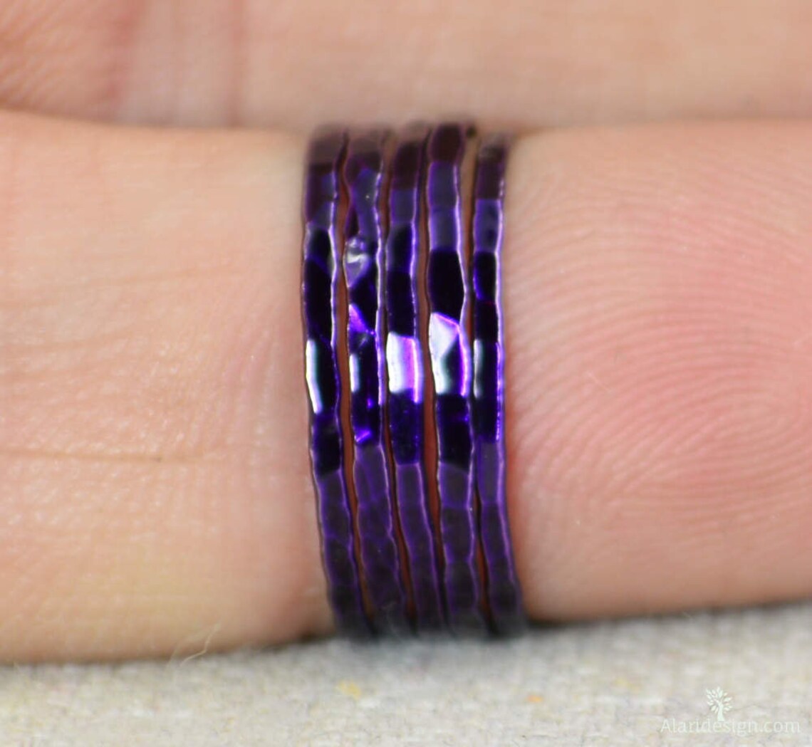 Super Thin Violet Silver Stackable Ringspurple Ringpurple - Etsy