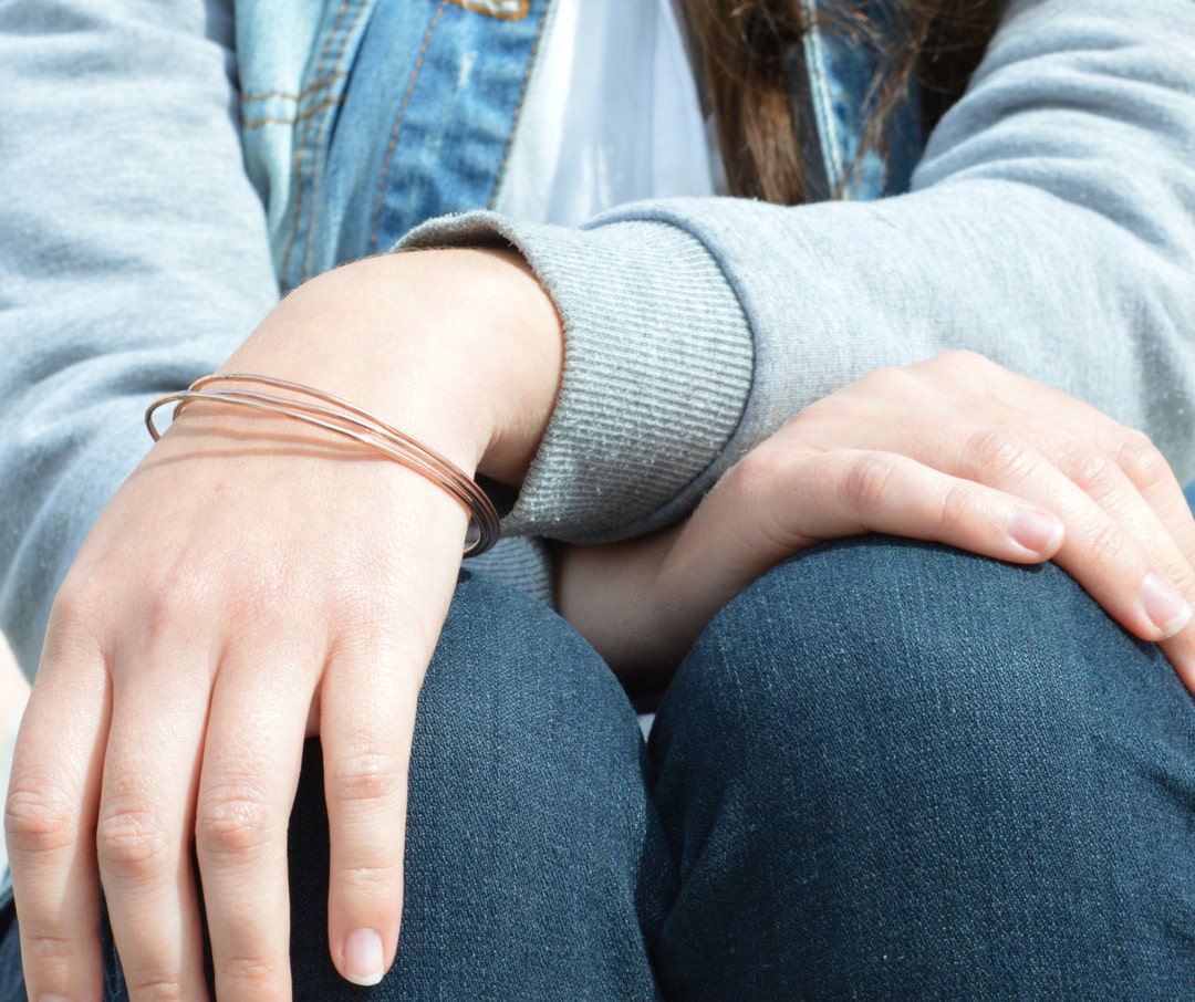 Thin Copper Bangle, Round Bangle, Thin Bangle, Stacking Bangles, Pure ...