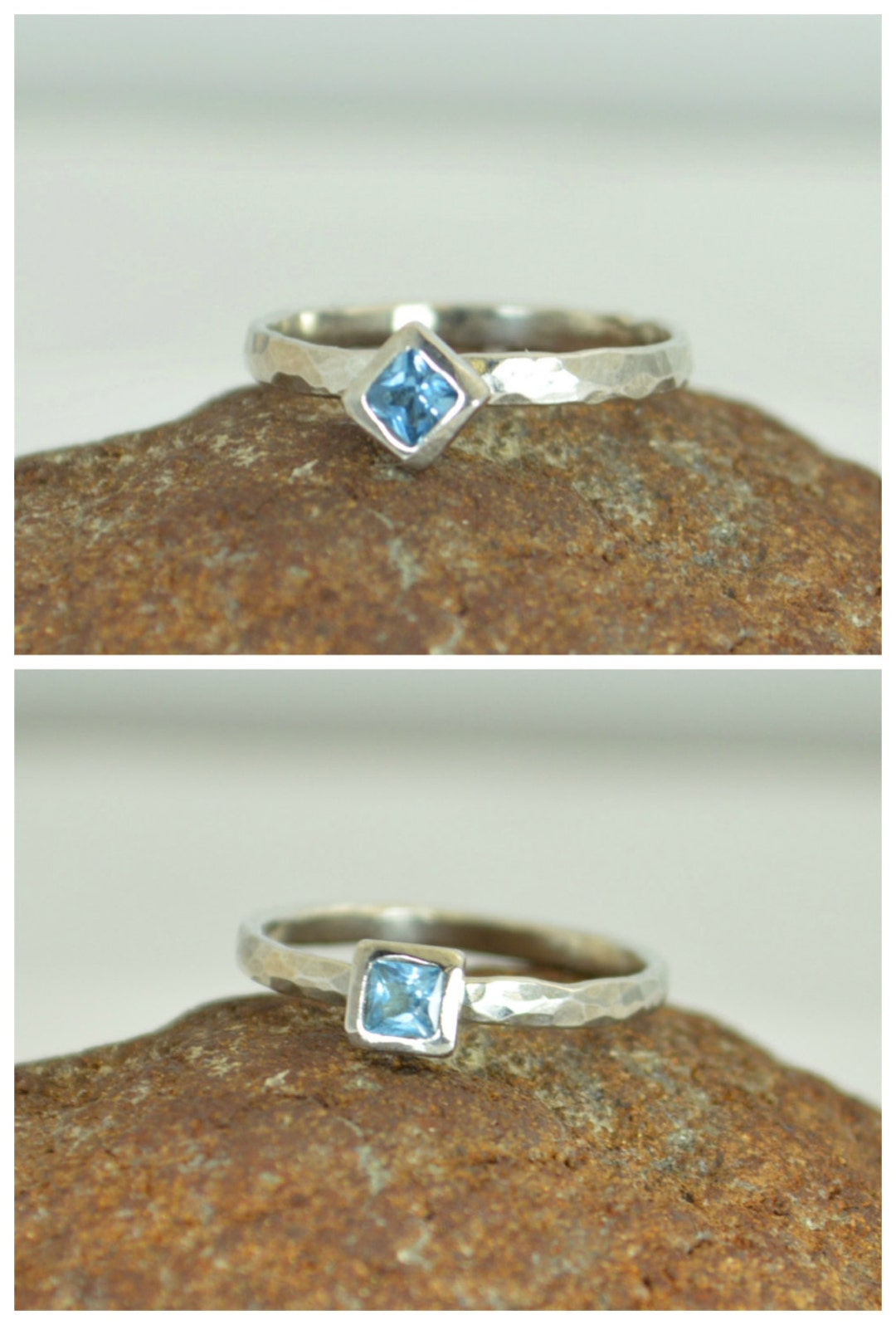 Square Aquamarine Ring, Aquamarine White Gold Ring, March Birthstone ...
