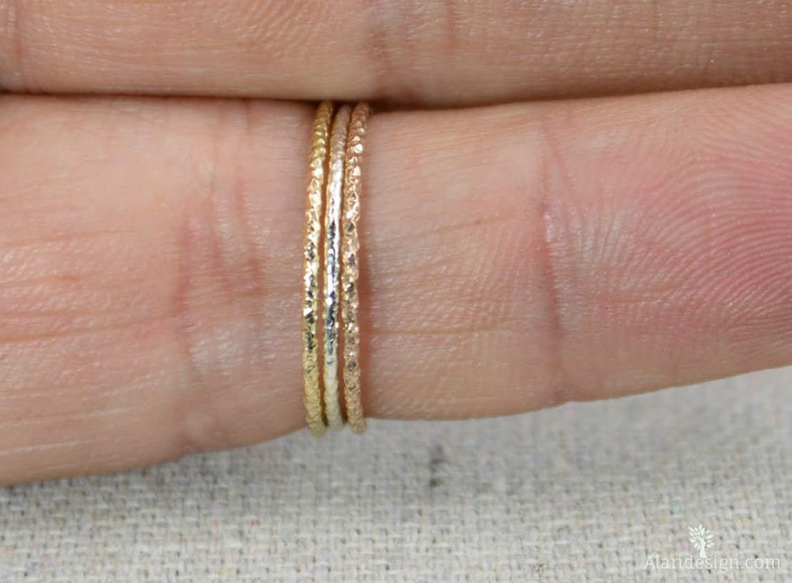 Thin Round Faceted Ring Set Sterling Silver 14k Gold Fill - Etsy