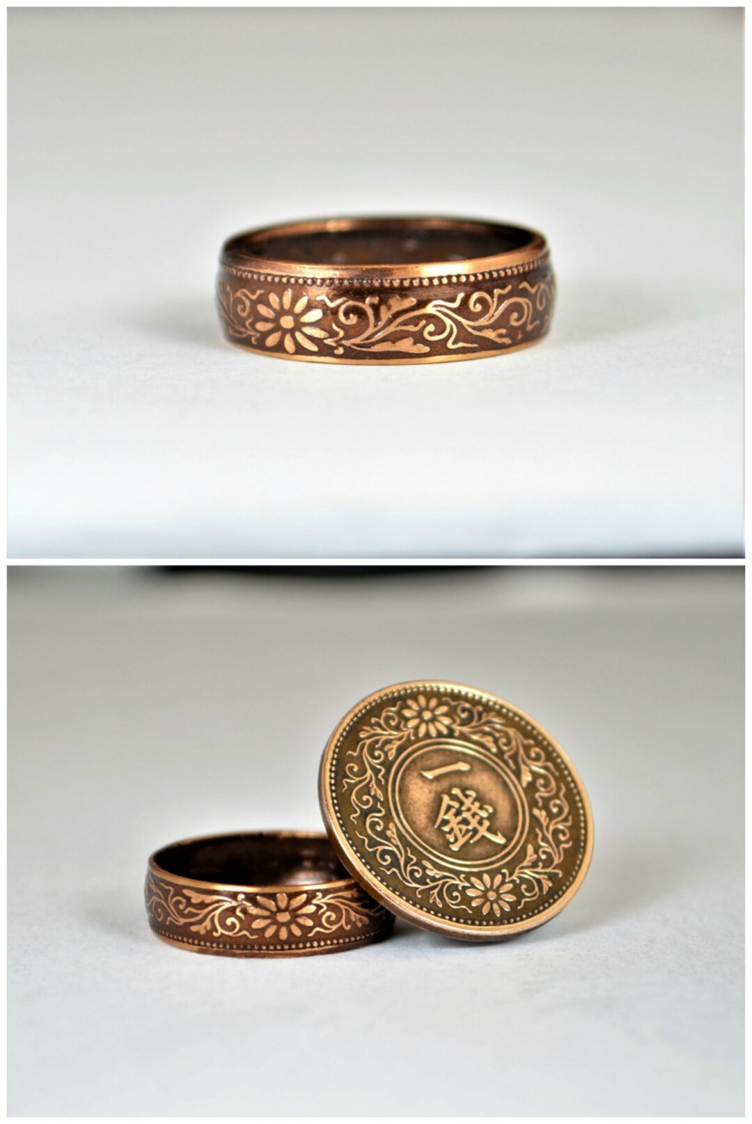 Japanese Ring, Brown Ring, Japanese Coin Ring, Coin Ring, Bronze Ring ...