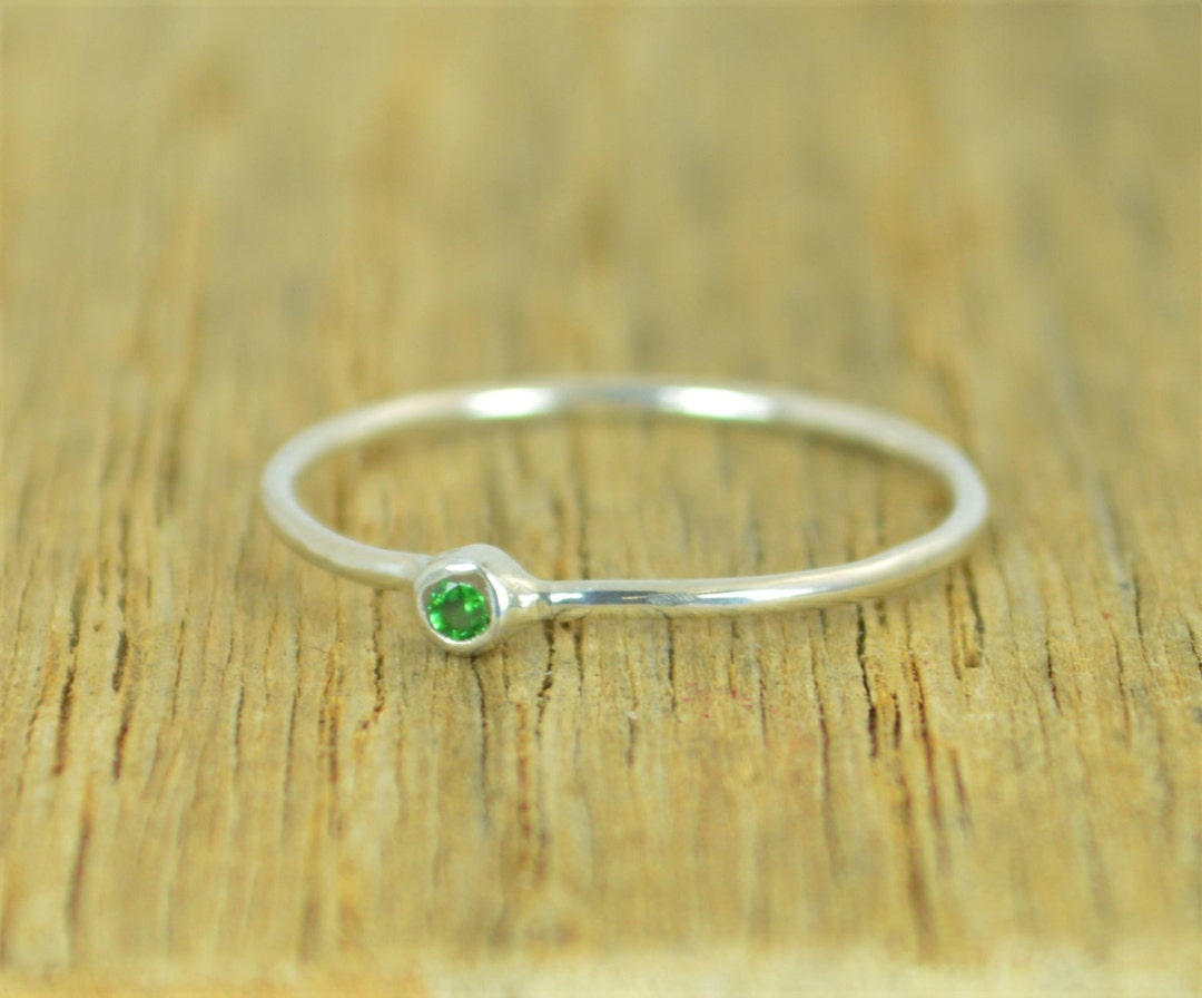 Tiny CZ Emerald Ring, Emerald Silver Ring, Minimal Silver Ring, Silver ...