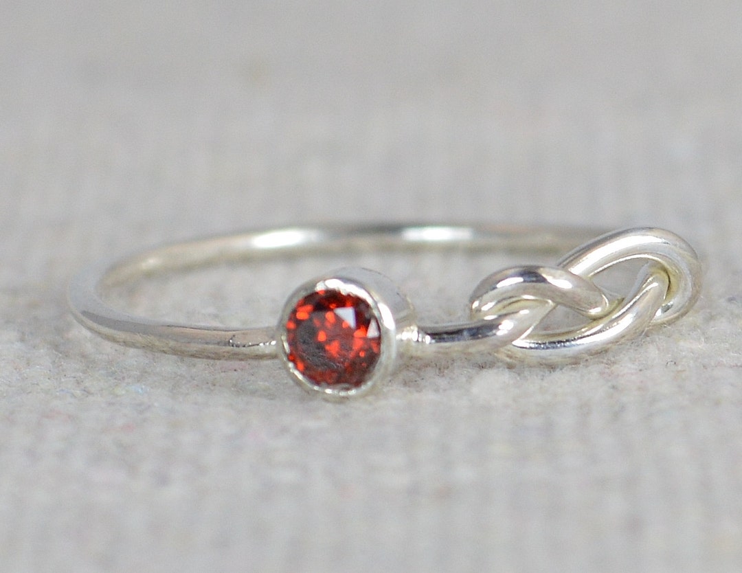 Garnet Infinity Ring, Silver Knot Ring, Stack Ring, Infinity Ring ...