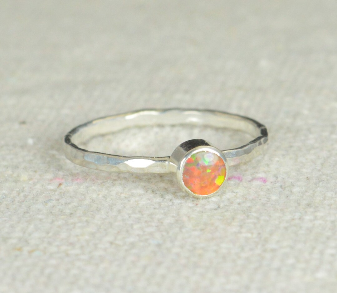 Small Silver Opal Ring, Opal Ring, Fire Opal Ring, Mothers Ring, Opal ...