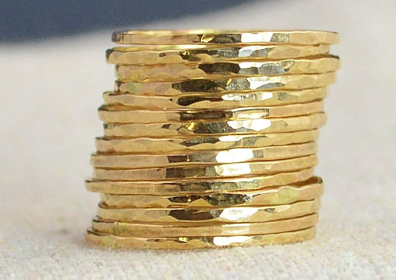 Set of 15 Super Thin 14k Gold Stackable Rings 14k Gold - Etsy