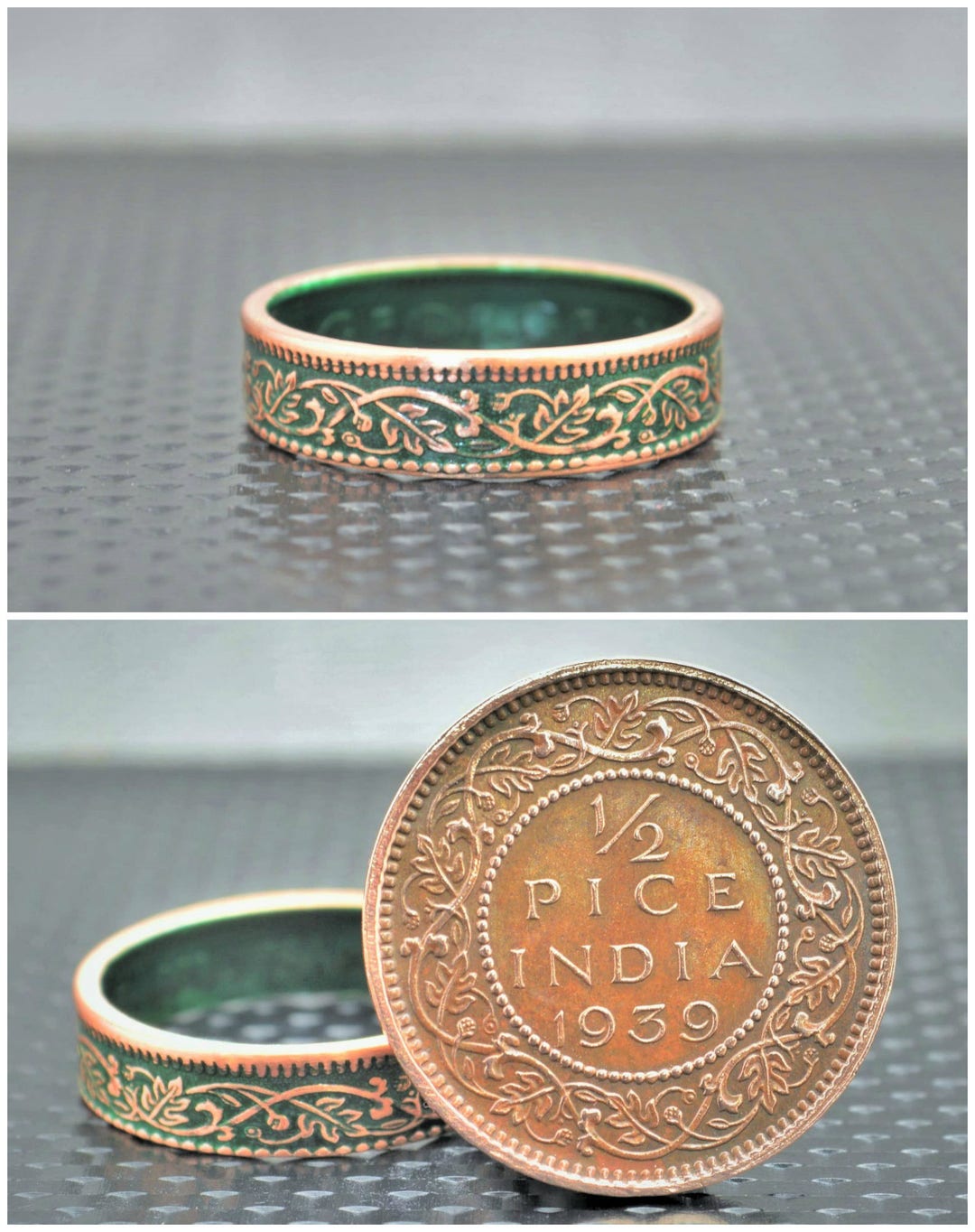 Green Wreath Coin Ring, India-british Coin, Green Ring, Coin Ring ...