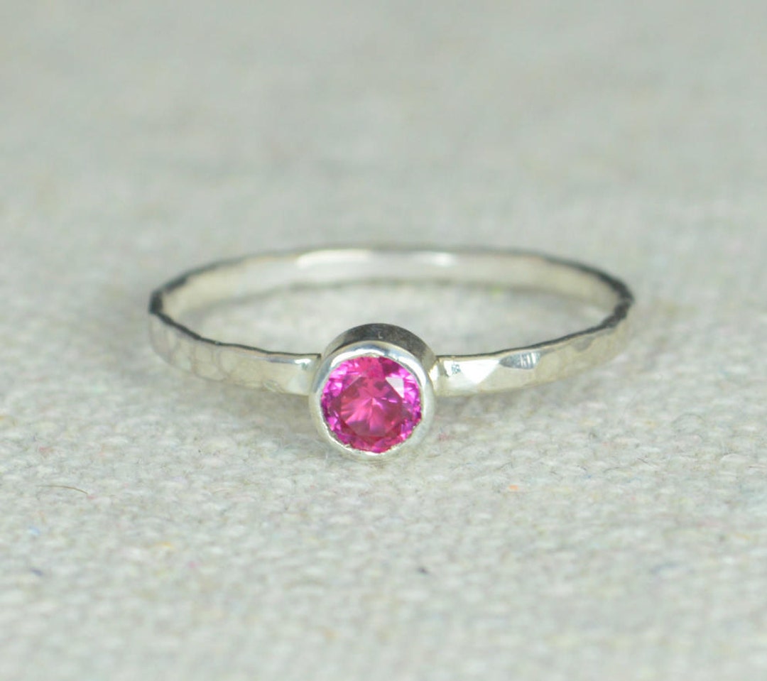 Small Ruby Ring, Hammered Silver, Stackable Rings, Mother's Ring, July ...