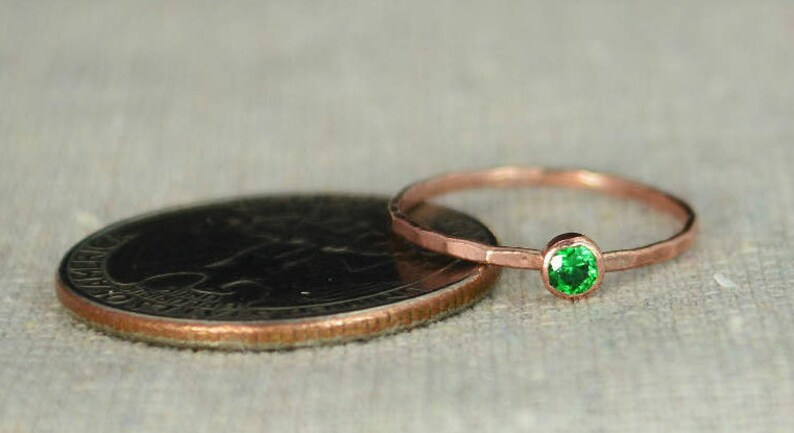 Copper Emerald Ring Dainty Ring Hammered Ring Emerald Ring - Etsy