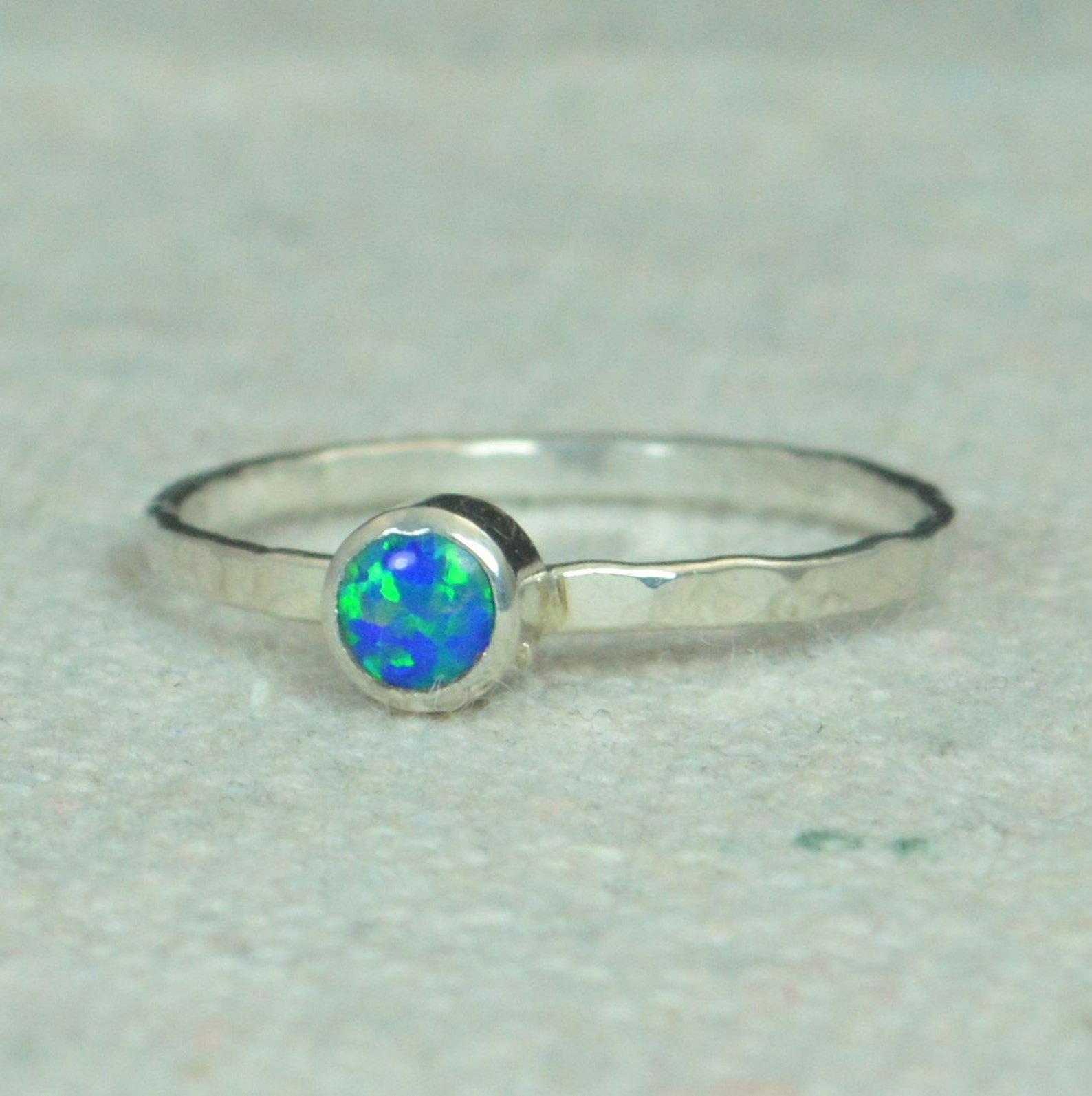 Small Silver Opal Ring Sterling Opal Ring Blue Opal Ring - Etsy