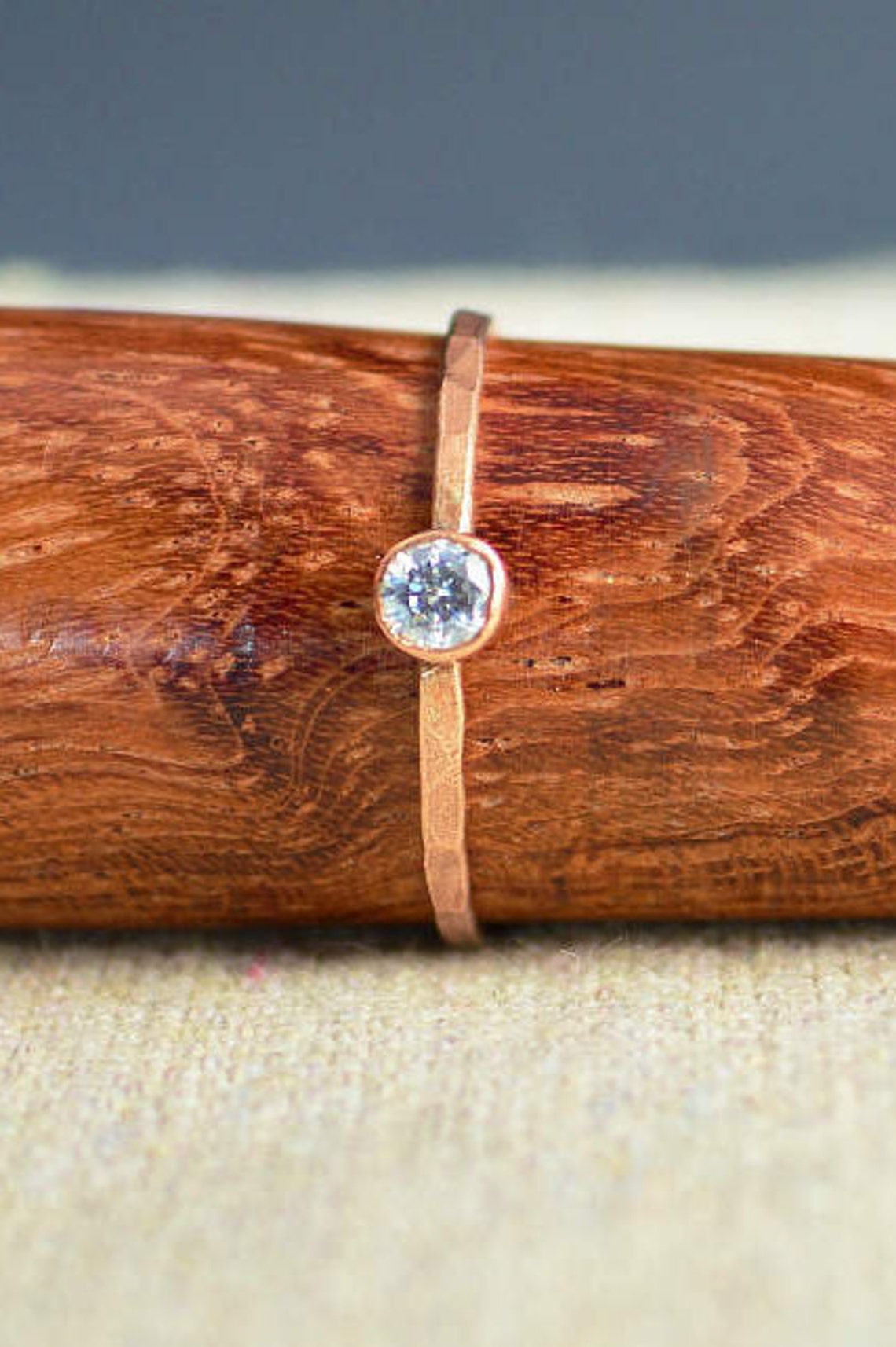 Dainty Copper CZ Diamond Ring Hammered Copper CZ Diamond | Etsy