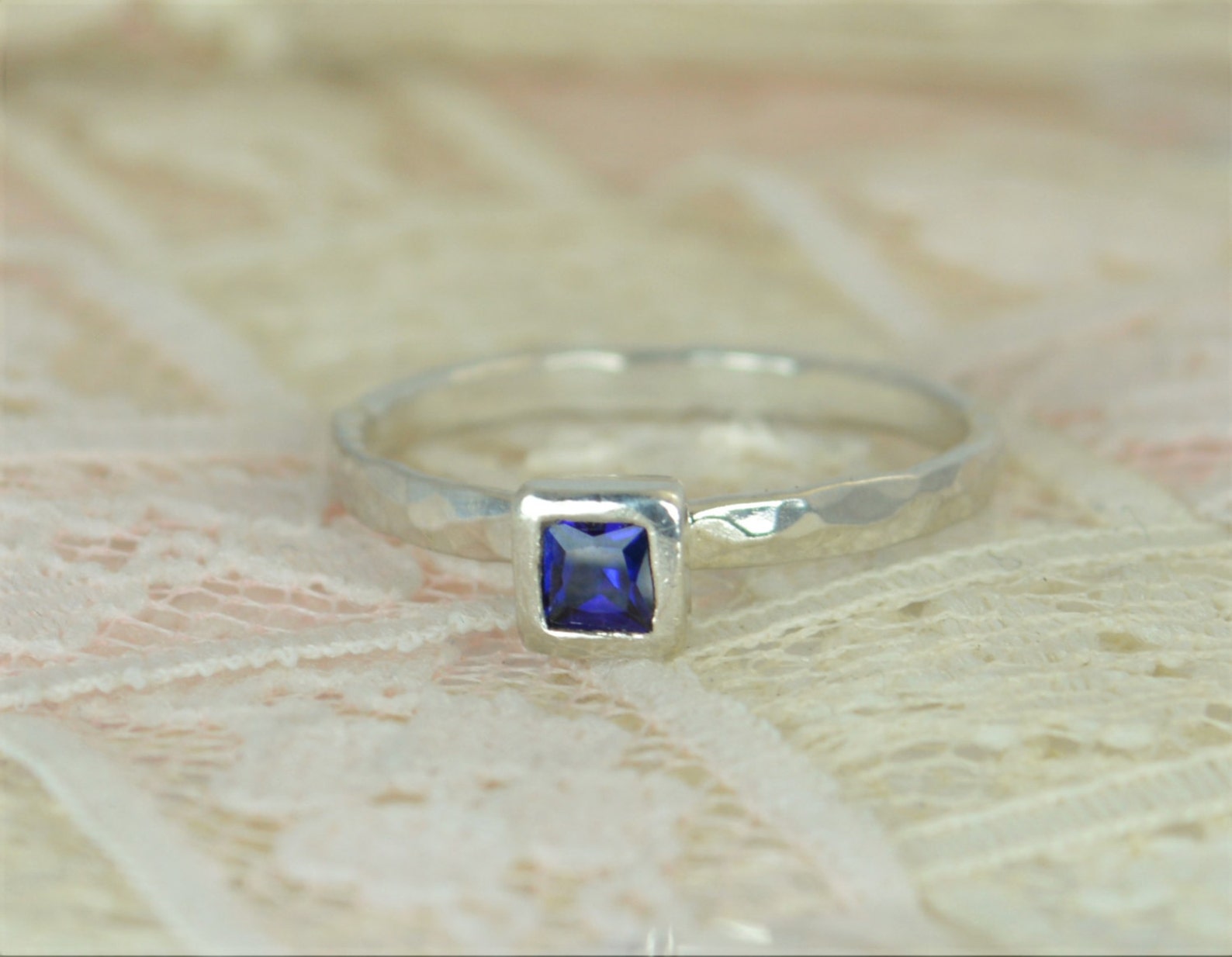 Square Sapphire Engagement Ring Sterling Silver Sapphire | Etsy