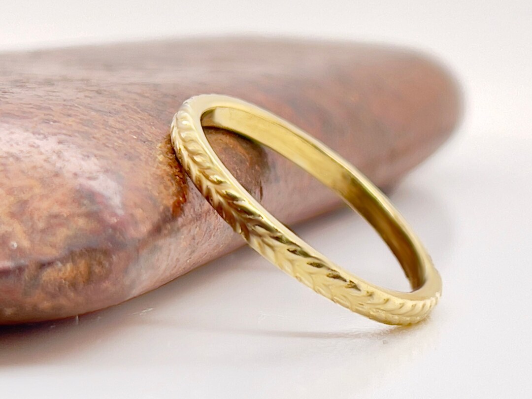 Wheat Ring, 2.5mm Solid Gold Bohemian, Rustic Wedding Ring, Choose 10k ...