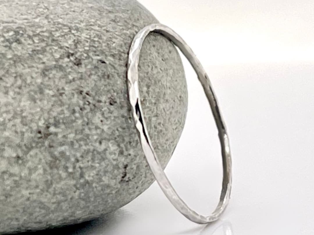 Thin Hammered Platinum Stacking Ring, Thin Hammered 950 Solid Platinum ...