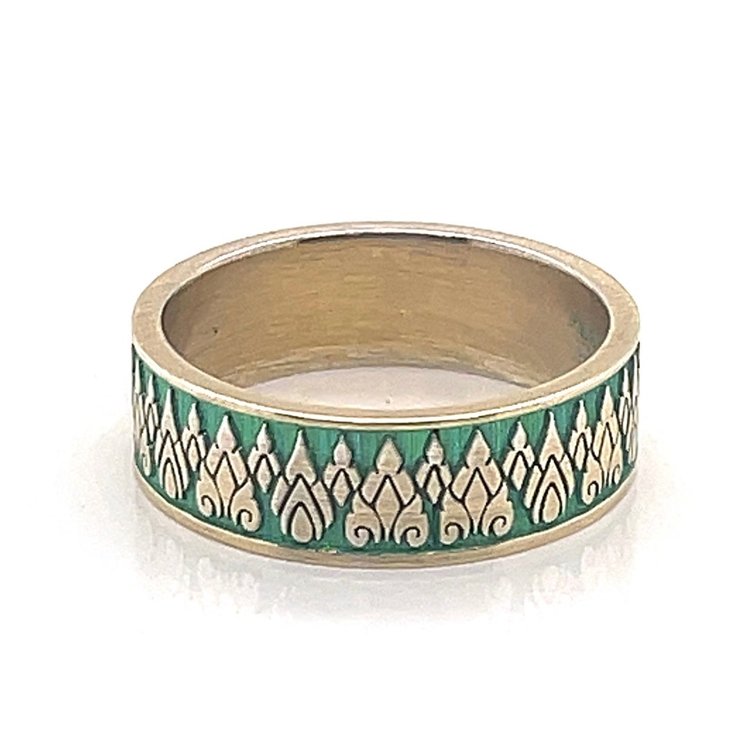 Thai Buddhist Temples Ring in Solid Yellow Gold, Green Ring, Thailand ...