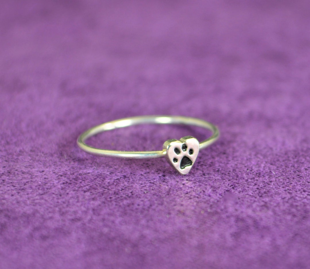 Silver Dog Print Ring, Pet Jewelry, Monogram Heart Ring, Silver Heart ...