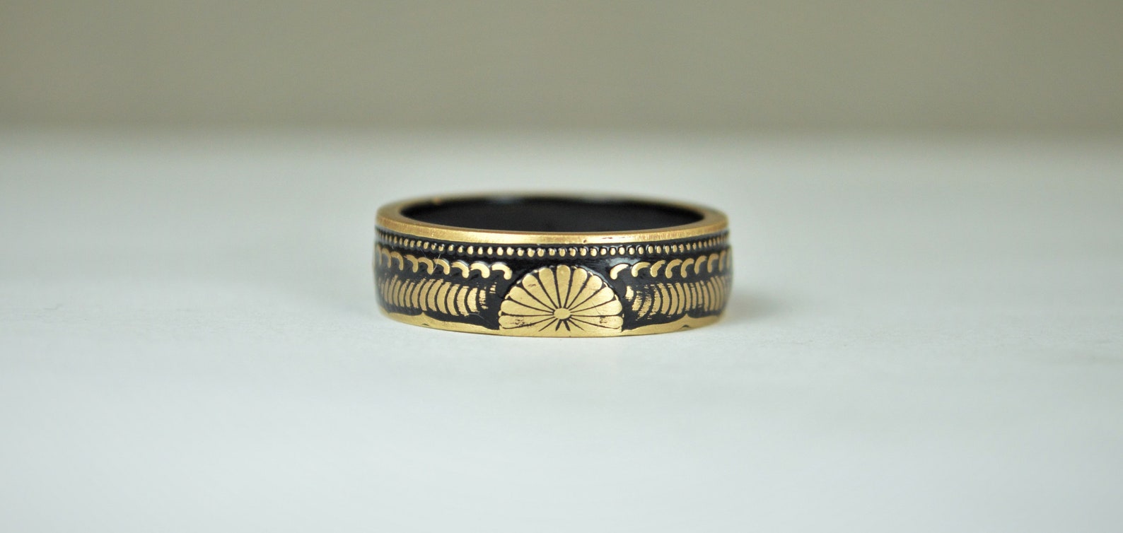 Japanese Coin Ring Black Ring Wave Ring Japanese Art Brass - Etsy